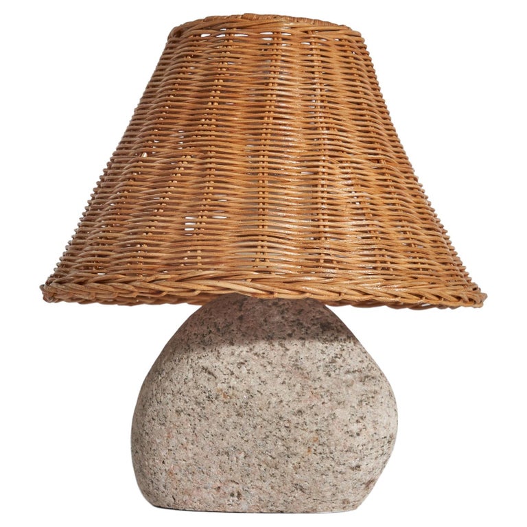Swedish Designer, Table Lamp, Stone, Rattan, Sweden, C. 1970s For Sale ...