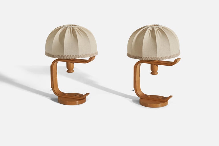 Swedish Designer, Table Lamps, Pine, Fabric, Sweden, 1970s For Sale at ...
