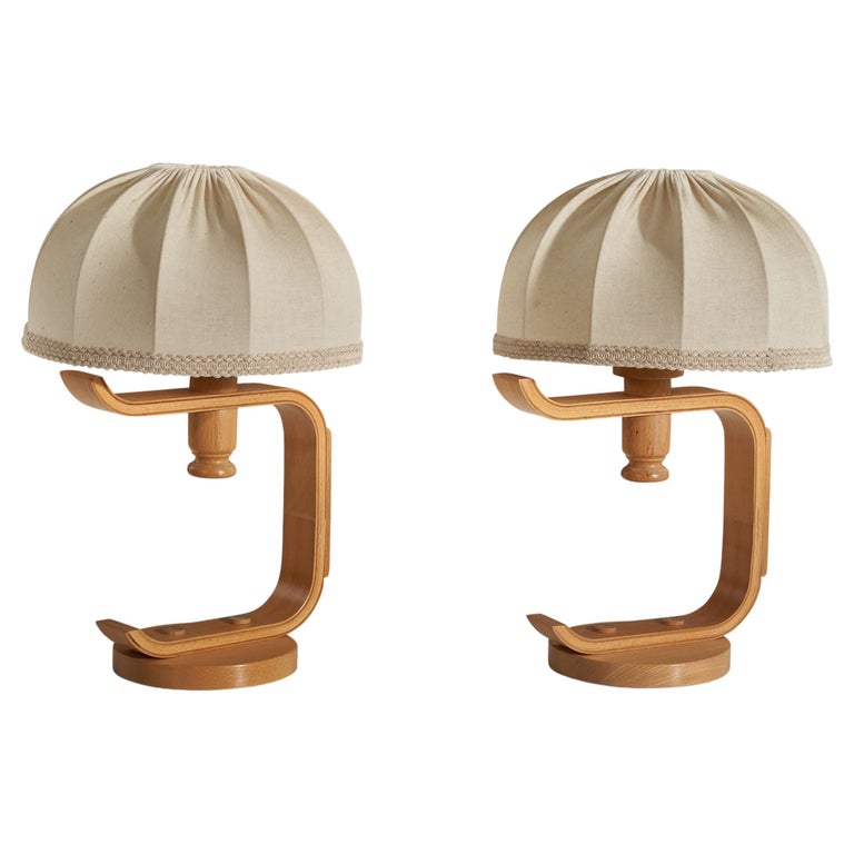 Swedish Designer, Table Lamps, Pine, Fabric, Sweden, 1970s For Sale at ...