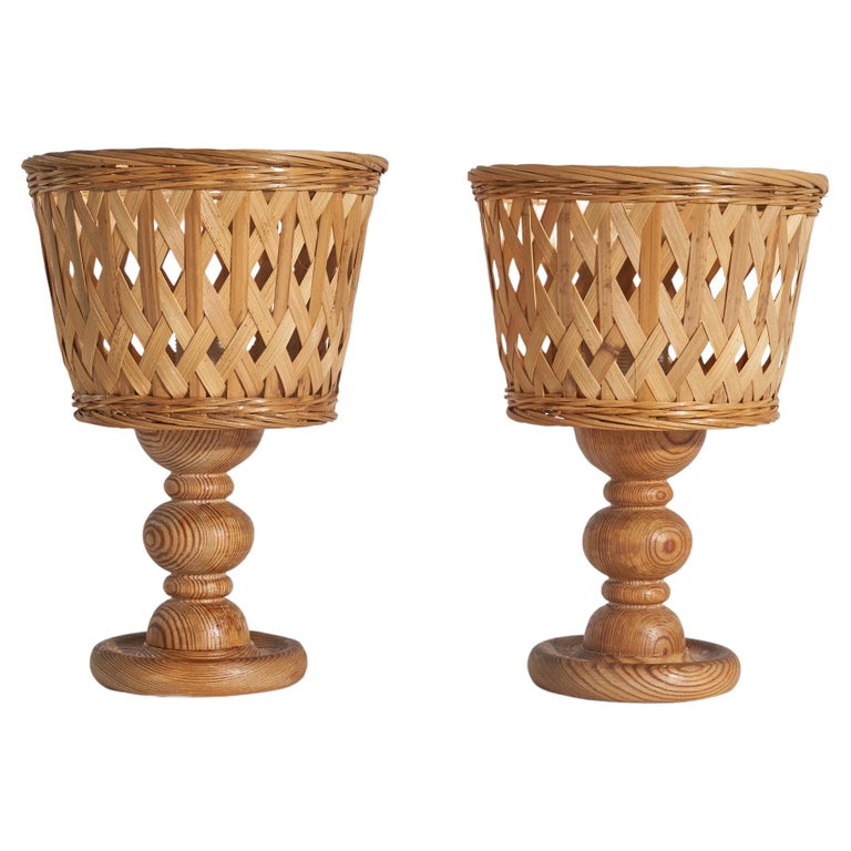 Swedish Designer, Table Lamps, Pine, Rattan, Sweden, 1970s For Sale at ...