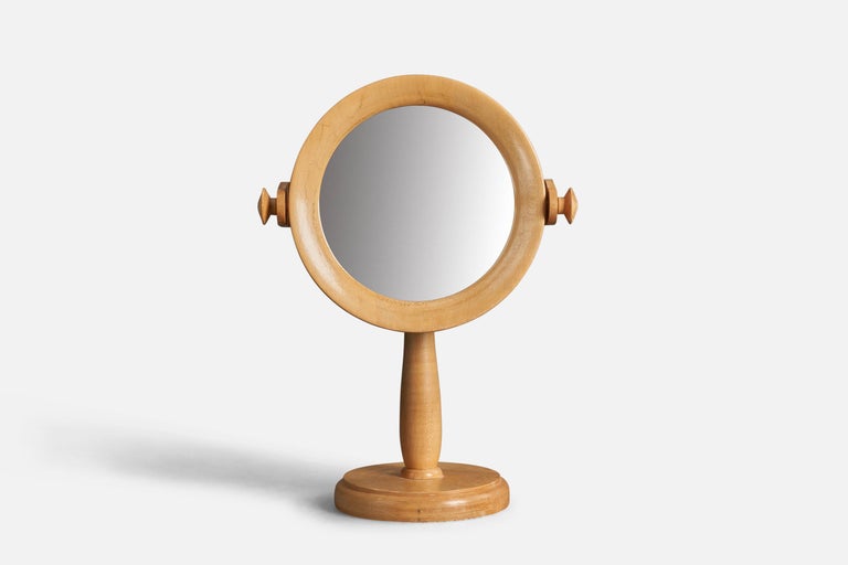 Swedish Designer, Table Mirror, Beech, Sweden, 1960s For Sale at 1stDibs