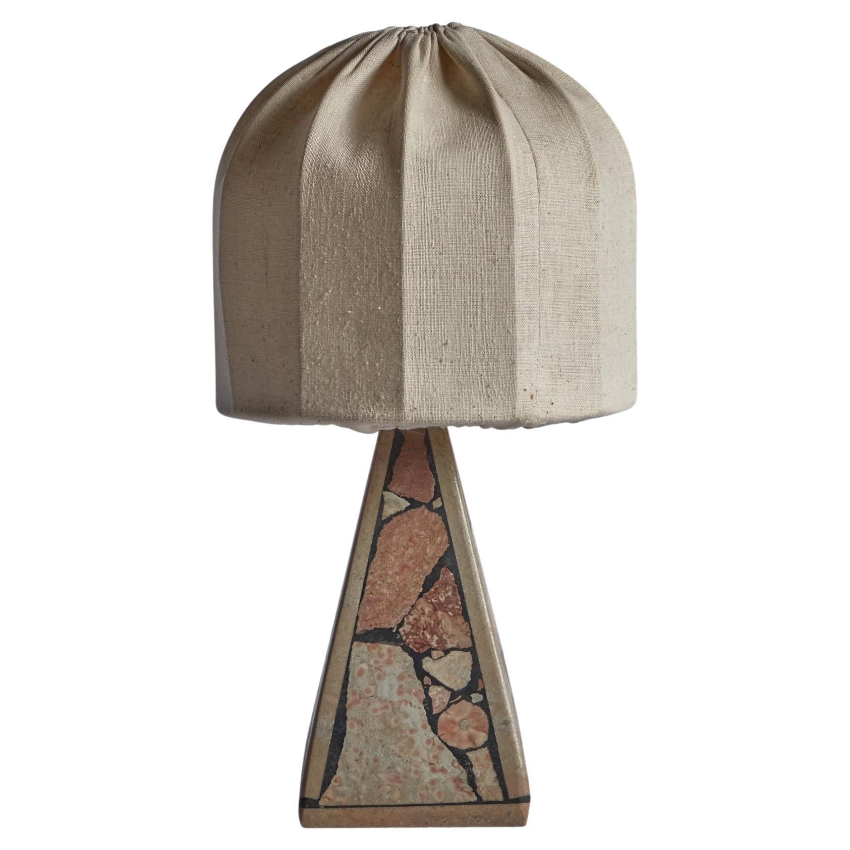 Swedish Designer, Table Table Lamp, Stone, Fabric, Sweden, 1970s For ...