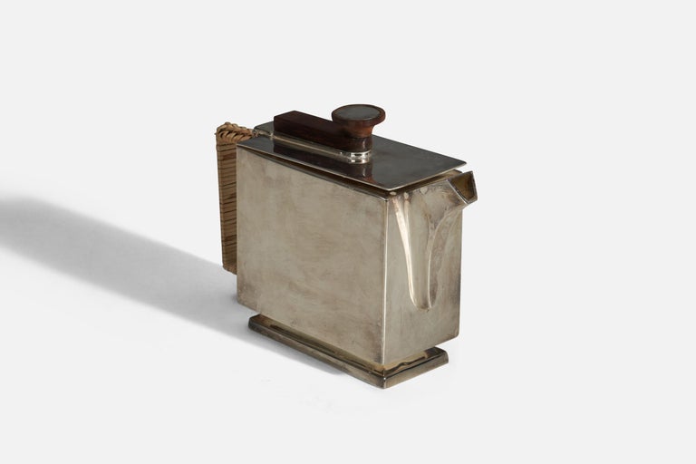 Swedish Designer, Tea Pot, Silver Plate, Rattan, Wood, Sweden, C. 1940s ...