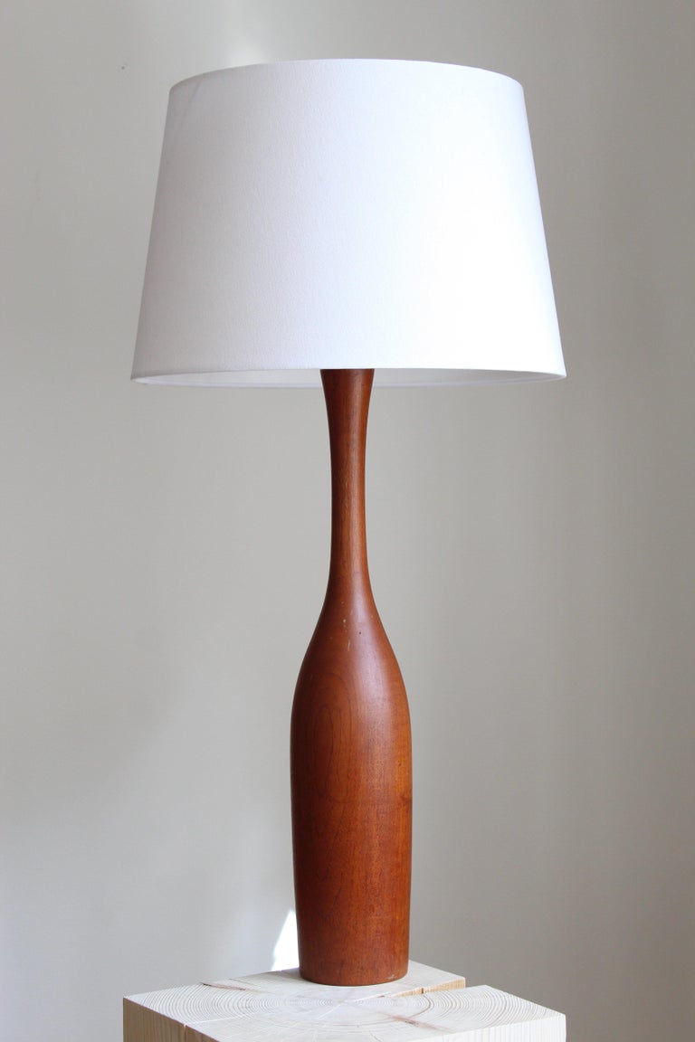 Swedish Designer, Very Large Organic Table Lamp, Solid Teak, Copper ...