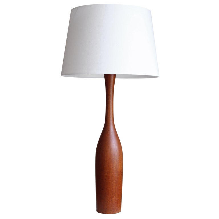 Swedish Designer, Very Large Organic Table Lamp, Solid Teak, Copper ...