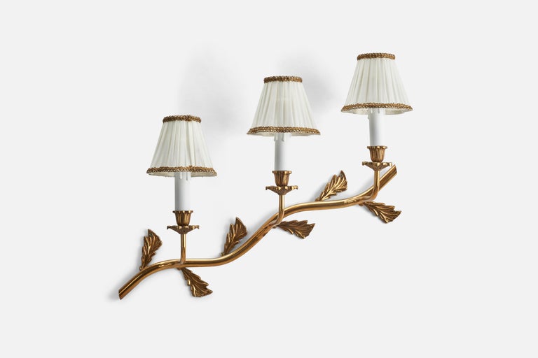 Swedish Designer, Wall Light, Brass, Fabric, Sweden, 1940s For Sale at ...