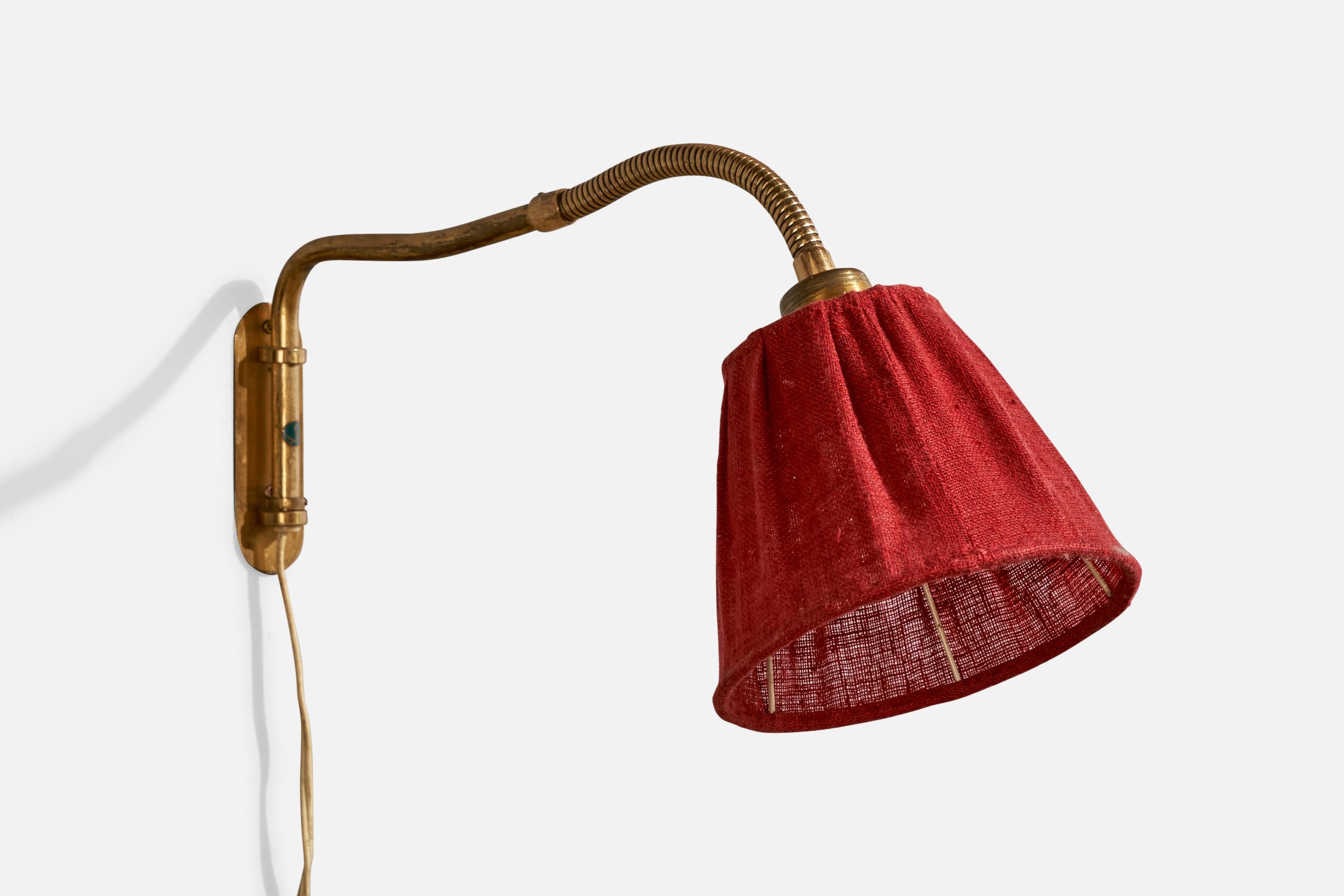 Swedish Designer, Wall Light, Brass, Fabric, Sweden, 1940s For Sale at ...
