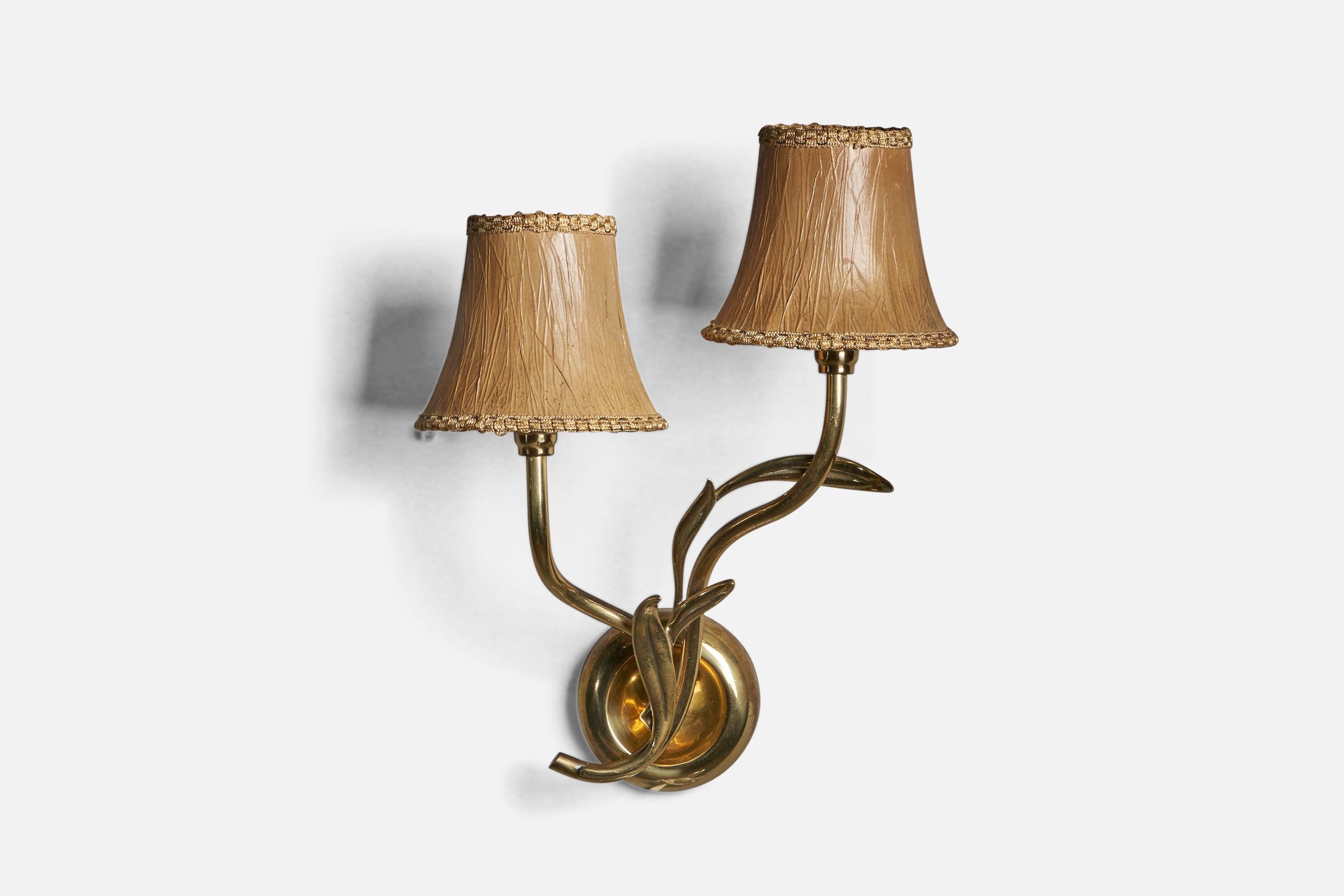 Swedish Designer, Wall Light, Brass, Parchment Paper, Sweden, 1940s For ...