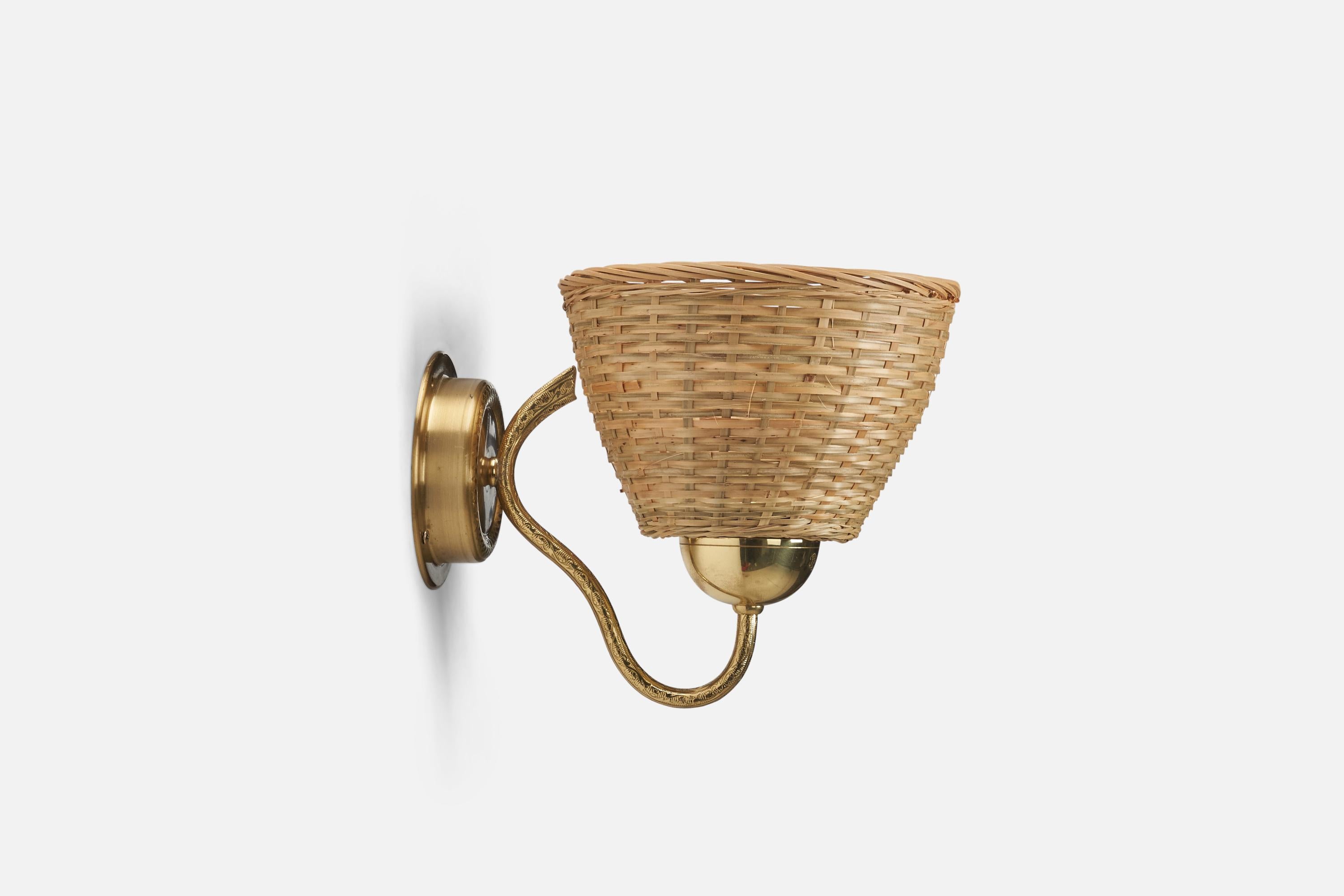 Swedish Designer, Wall Light, Brass, Rattan, Sweden, 1960s For Sale at ...
