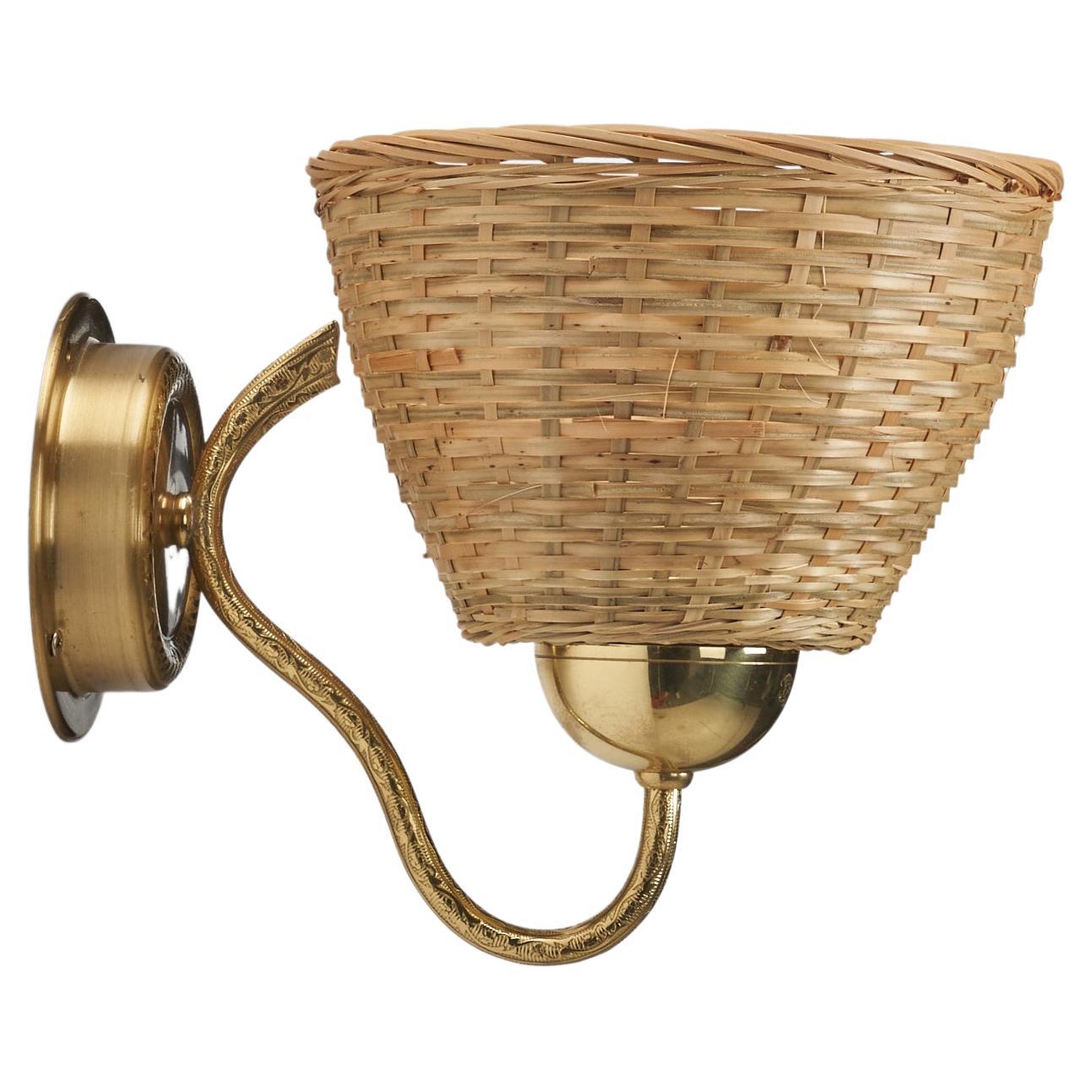 Swedish Designer, Wall Lights, Metal, Rattan, Sweden, 1960s at 1stDibs