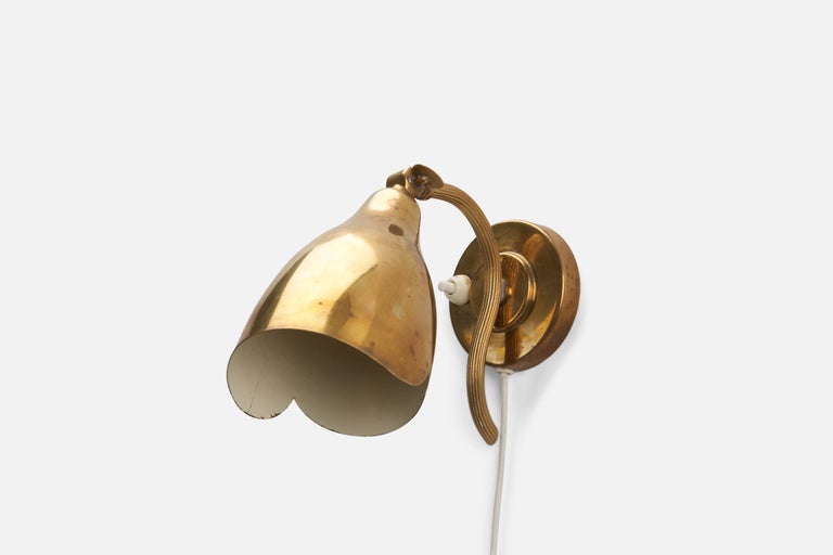 Swedish Designer, Wall Light, Brass, Sweden, 1940s For Sale at 1stDibs
