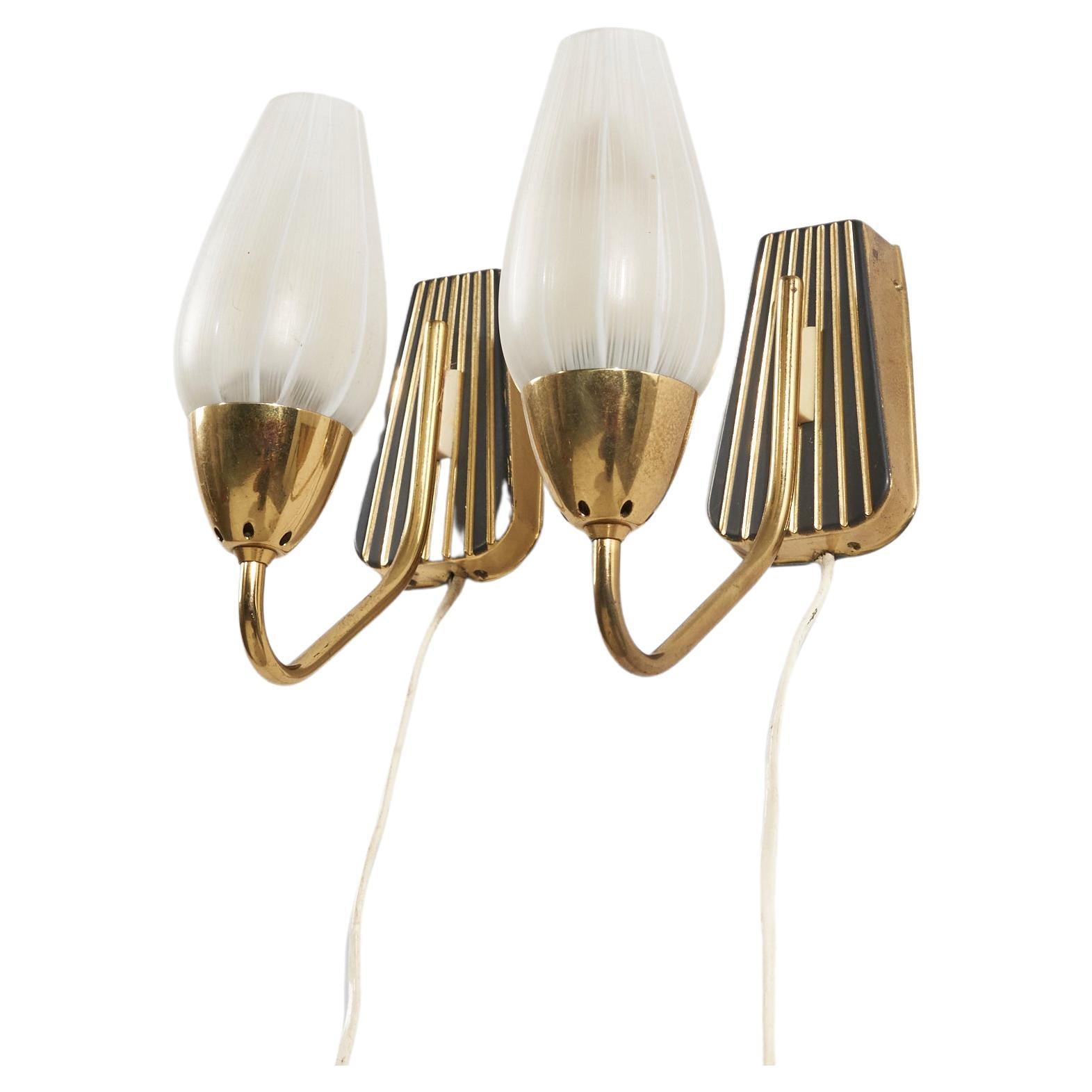 Swedish Designer, Wall Lights, Brass, Paper, Sweden, 1950s at 1stDibs