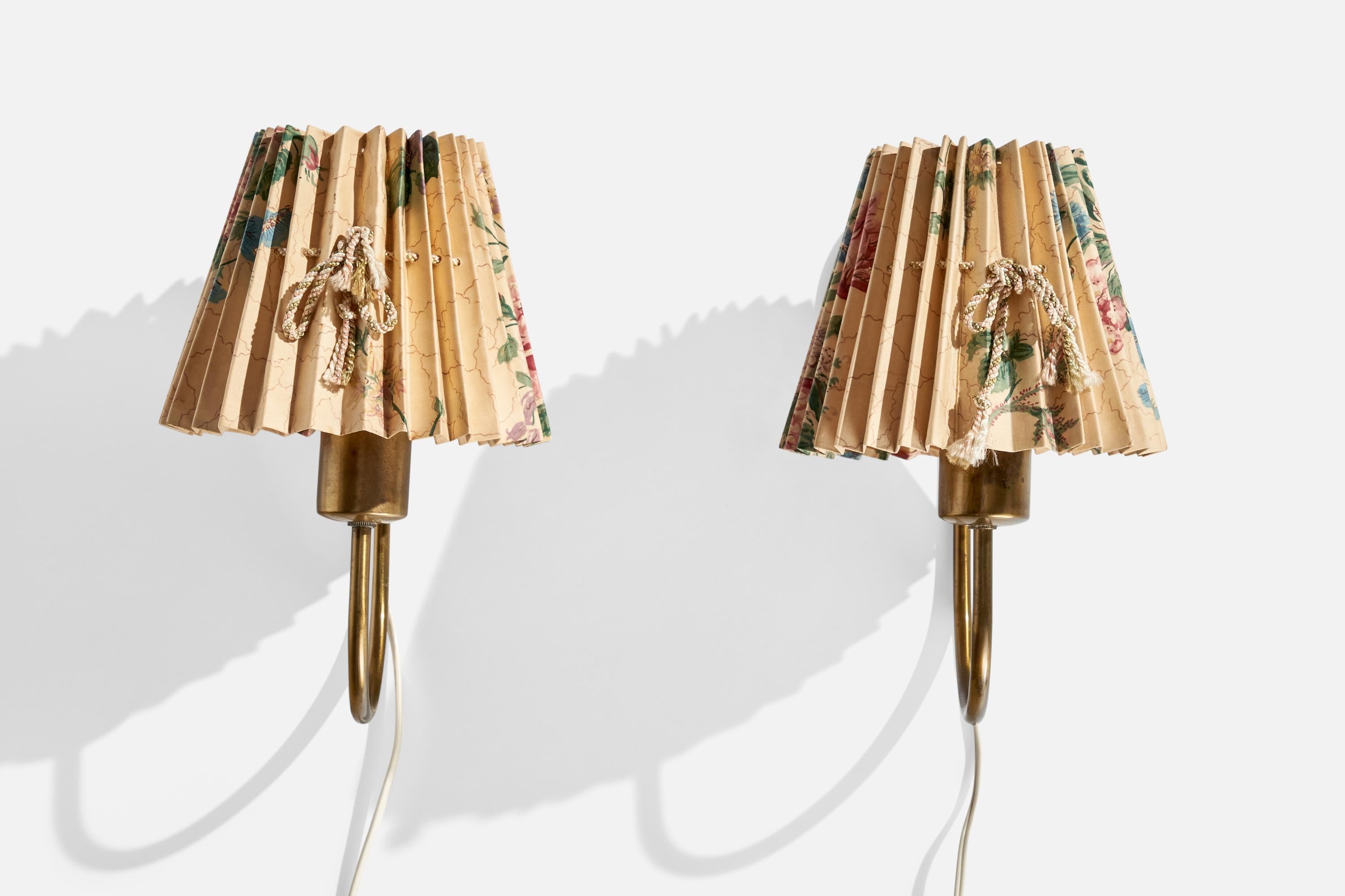 Swedish Designer, Wall Lights, Brass, Paper, Sweden, 1940s For Sale at ...