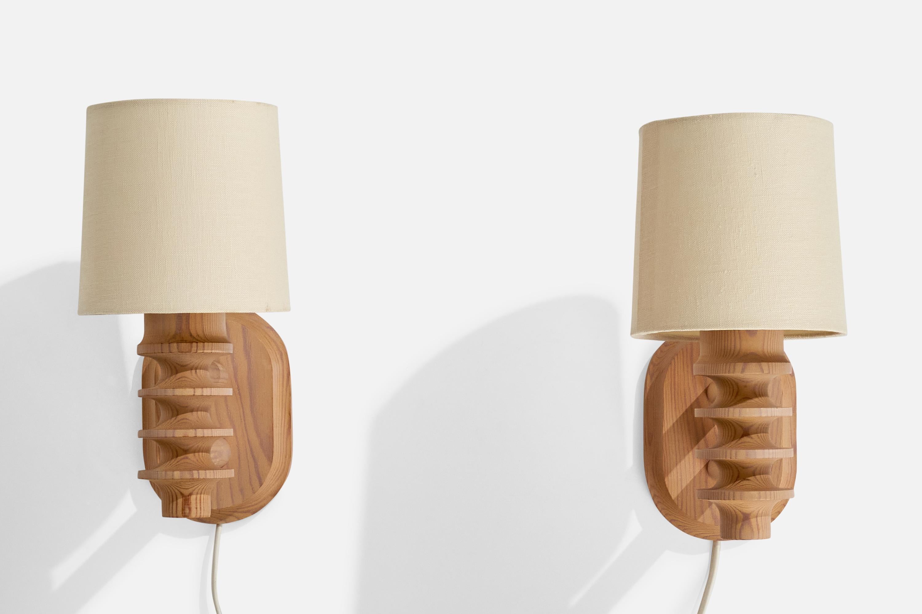 Swedish Designer, Wall Lights, Pine, Fabric, Sweden, 1970s For Sale at ...