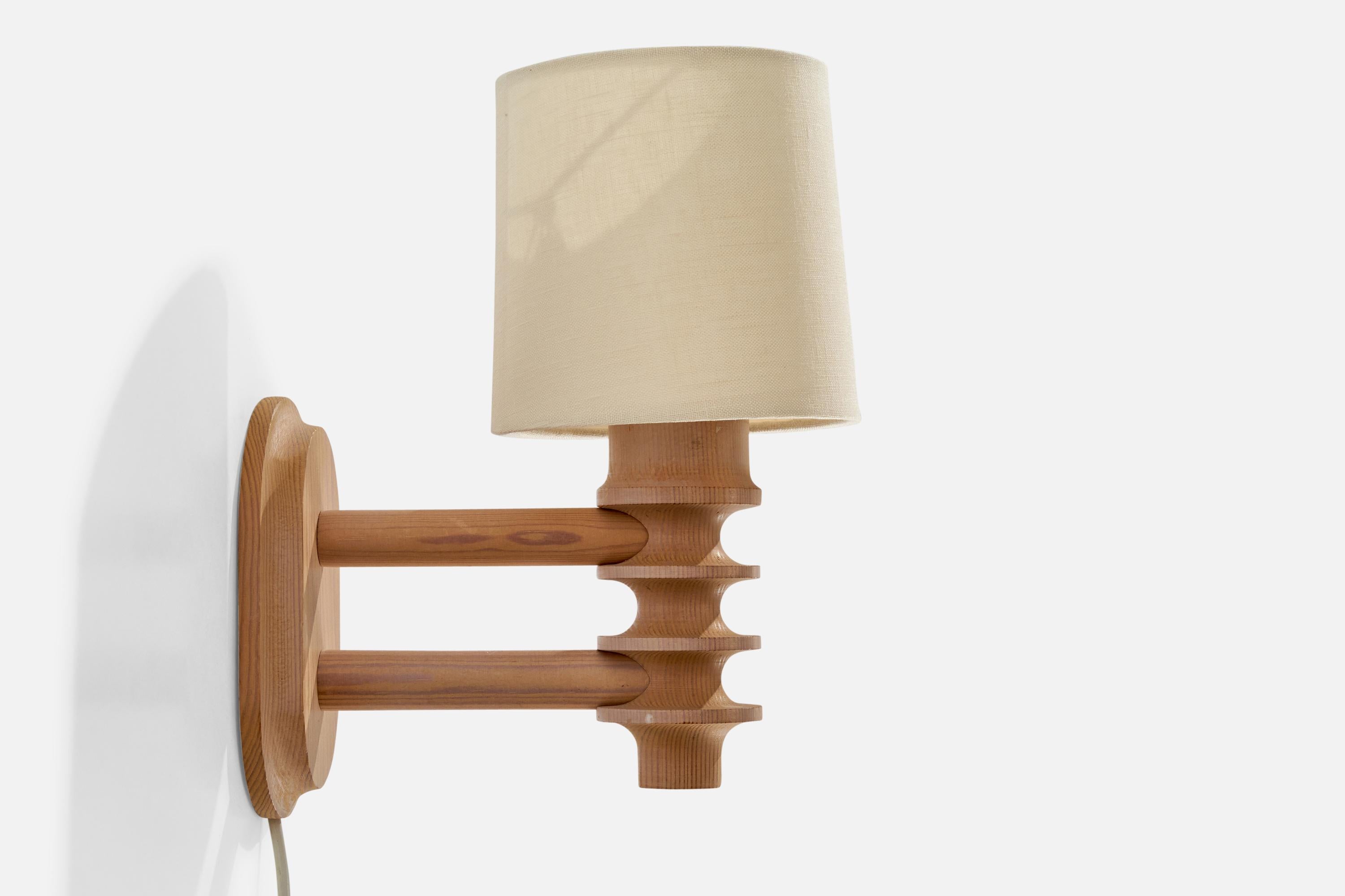 Swedish Designer, Wall Lights, Pine, Fabric, Sweden, 1970s For Sale at ...