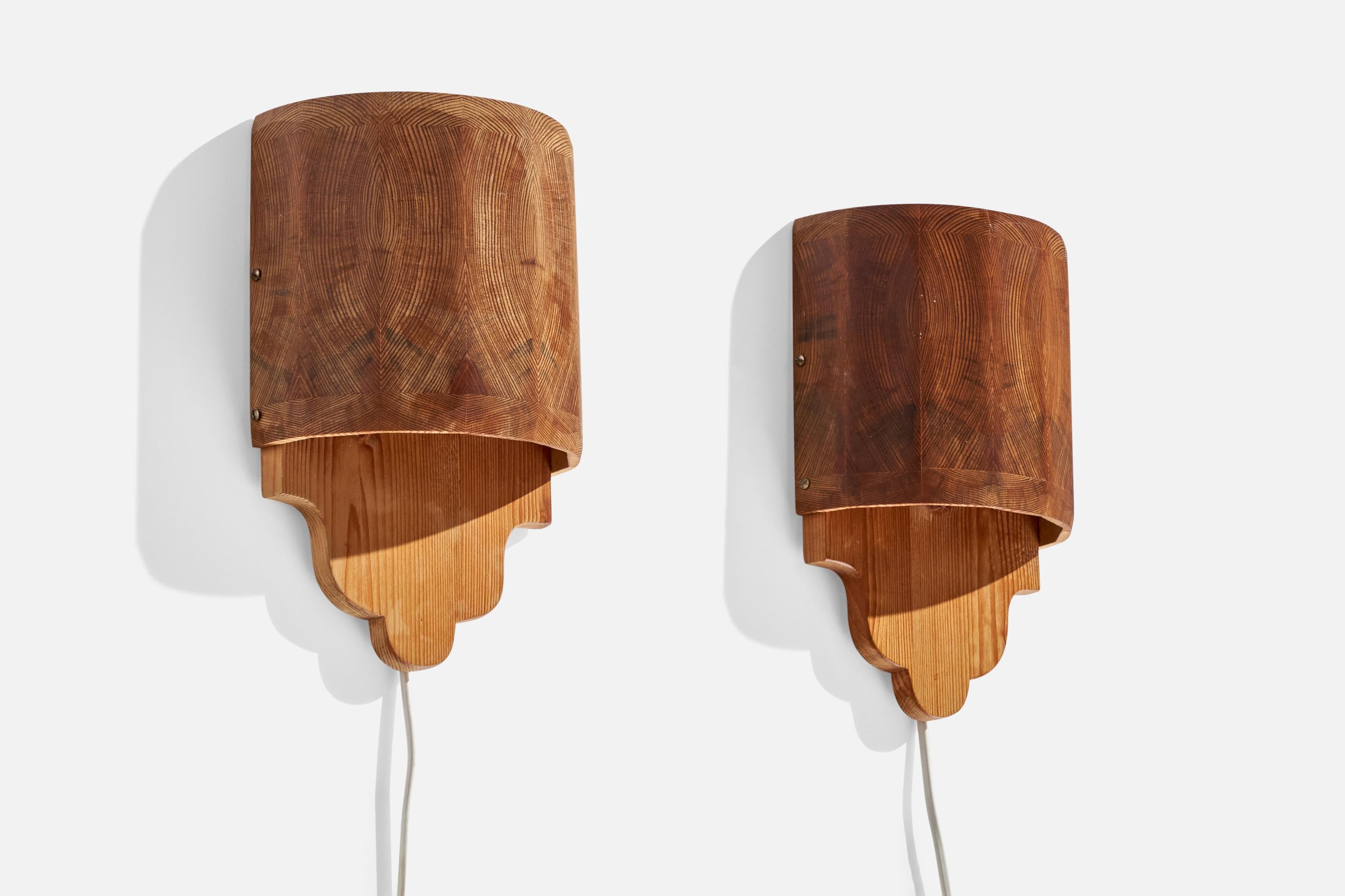 Swedish Designer, Wall Lights, Pine, Sweden, 1970s For Sale at 1stDibs