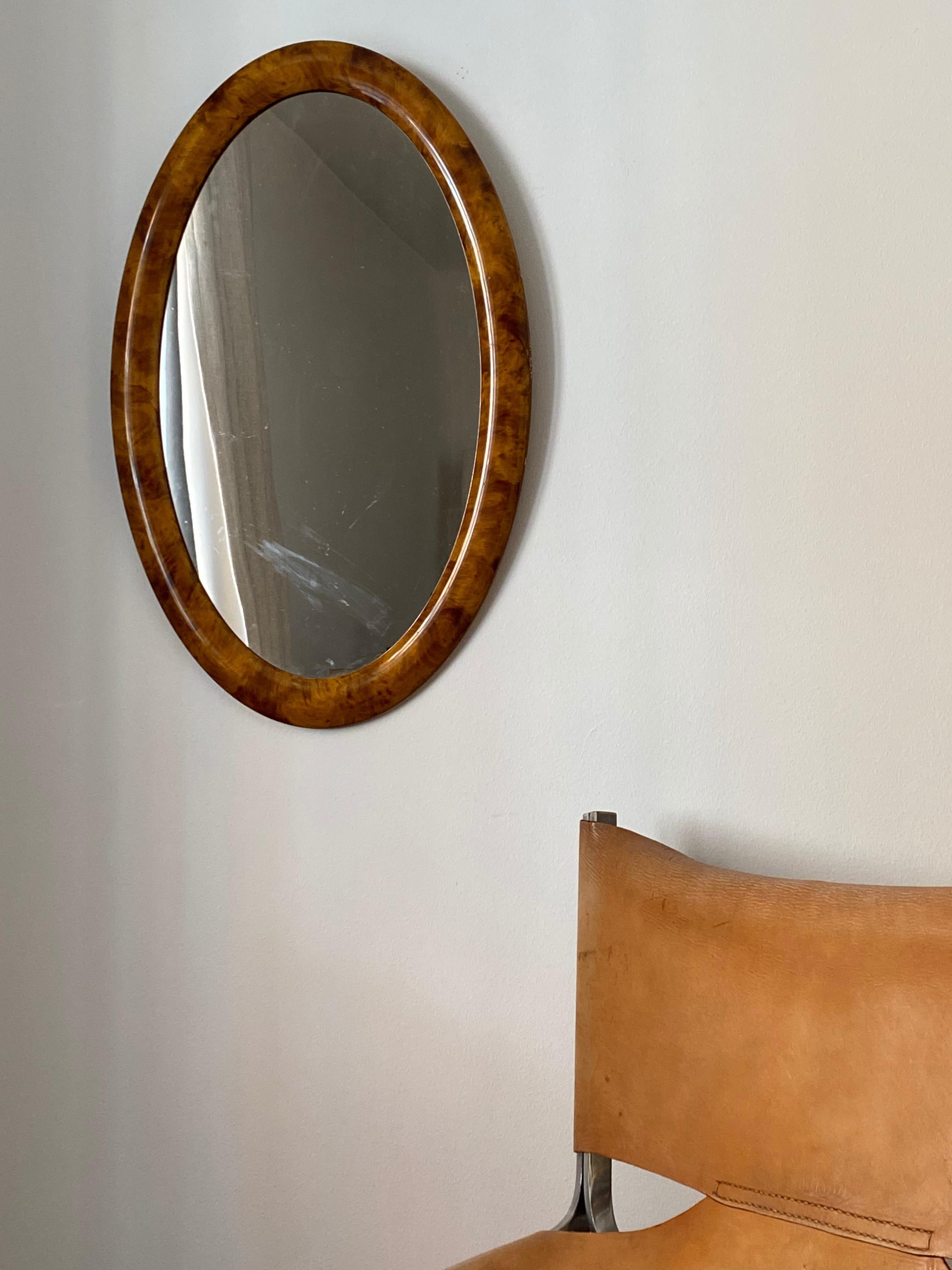 Swedish Designer, Wall Mirror, Lacquered Burlwood, Mirror Glass, Sweden ...