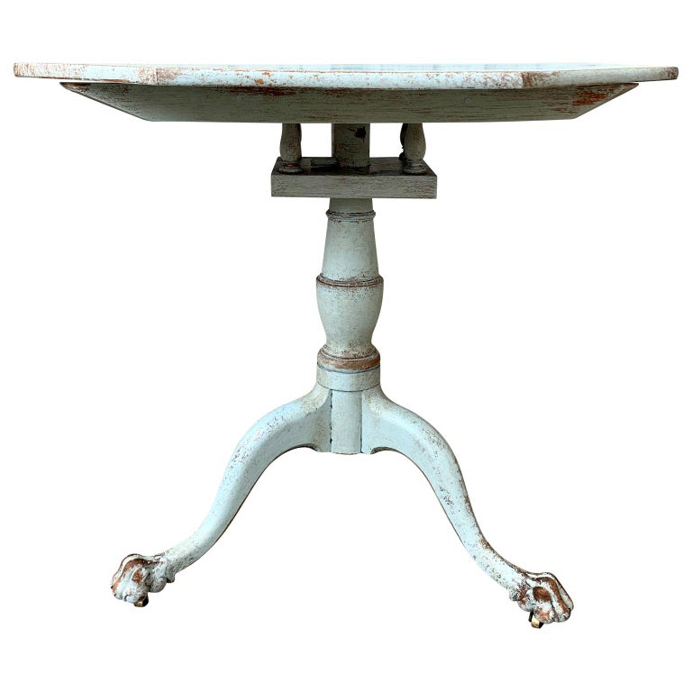 Swedish Empire Octagonal Drop-Leaf Light Blue Painted Table For Sale at ...