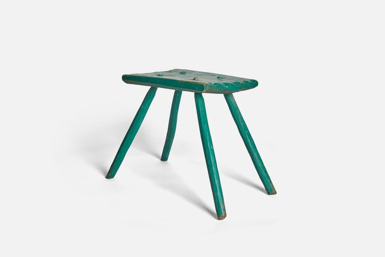 Swedish Folk Art, Farmers Stool, Green-Painted Wood, Sweden, Early 19th ...