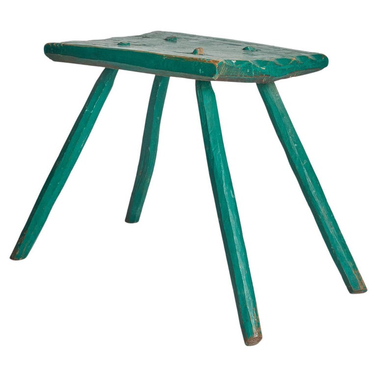Swedish Folk Art, Farmers Stool, Green-Painted Wood, Sweden, Early 19th ...