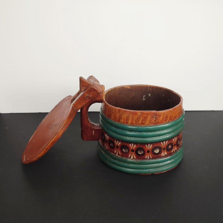 Swedish Folk Art Wooden Lidded Tankards, Early 1920s For Sale at 1stDibs