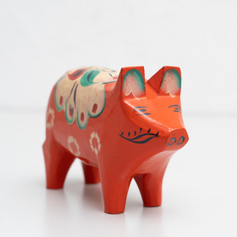 Swedish Folk Wooden Dala Pig Toy, circa 1960 For Sale at 1stDibs