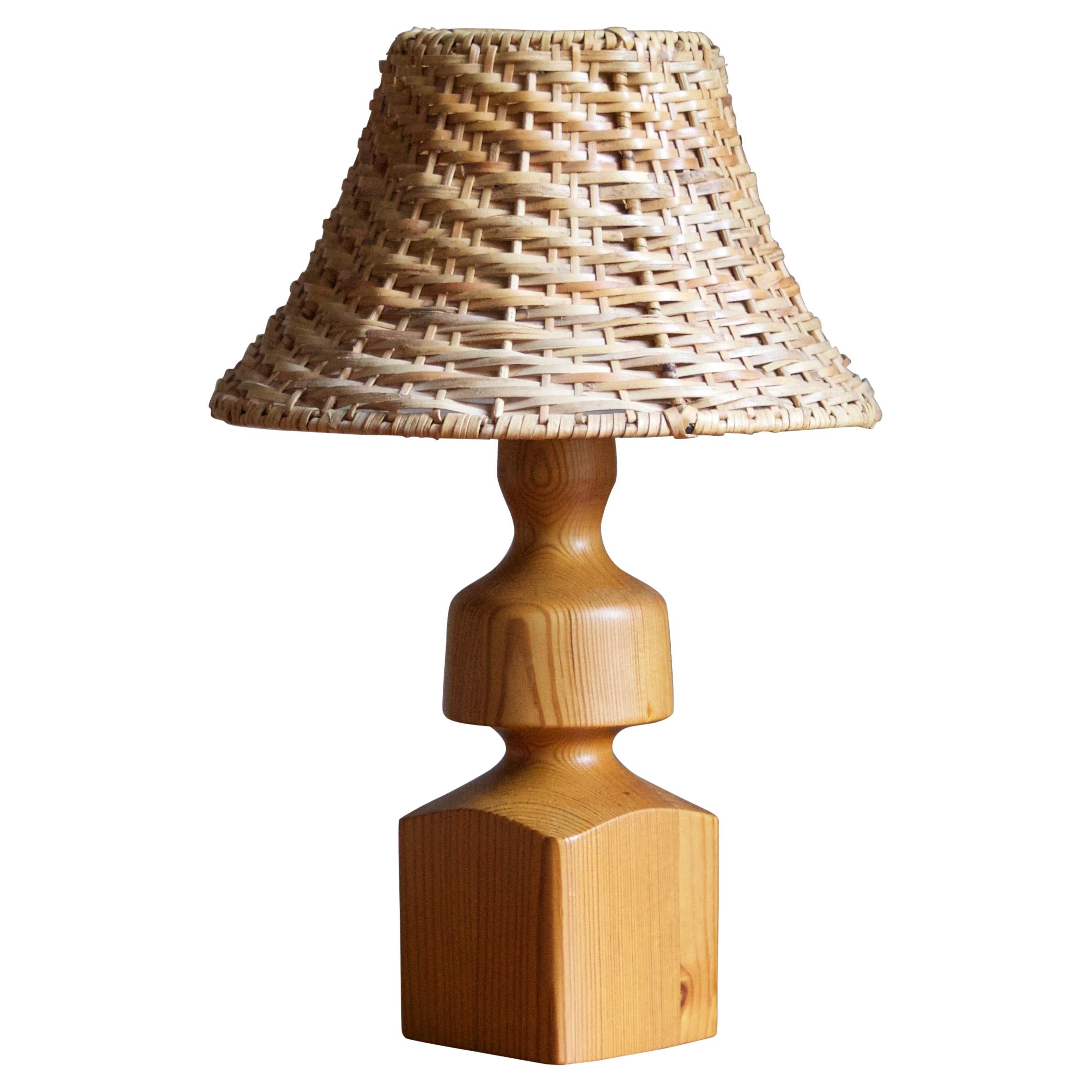 Swedish, Free-Form Table Lamp, Solid Pine, Rattan, Studio, Sweden ...