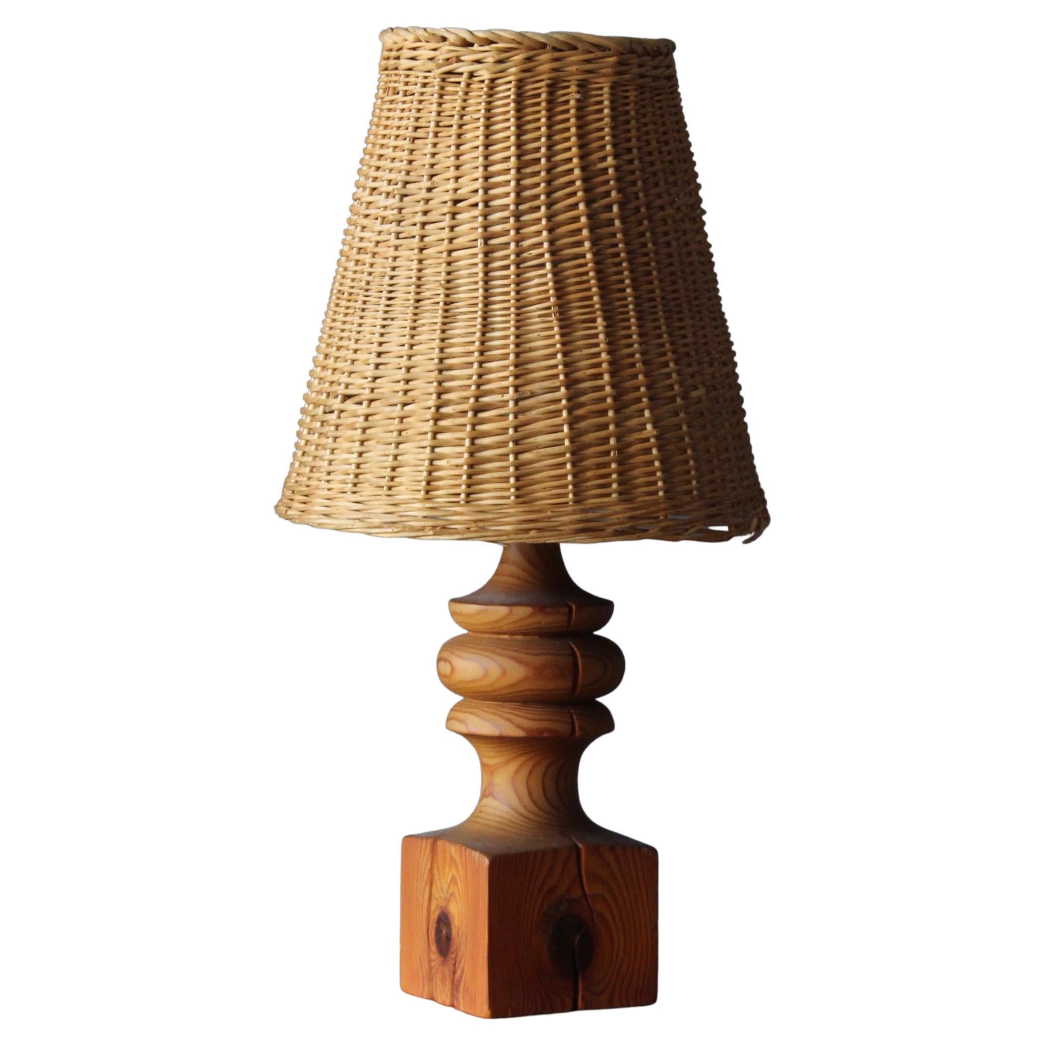 Swedish, Freeform Table Lamp, Solid Pine, Rattan, Sweden, c. 1970s For ...
