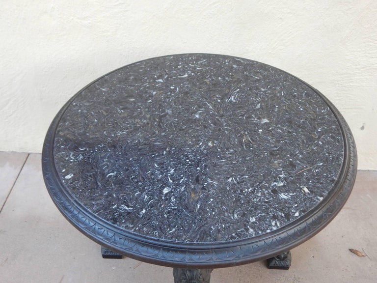 Swedish Gothic Revival Table with Figural Columns and Stone Top, circa ...