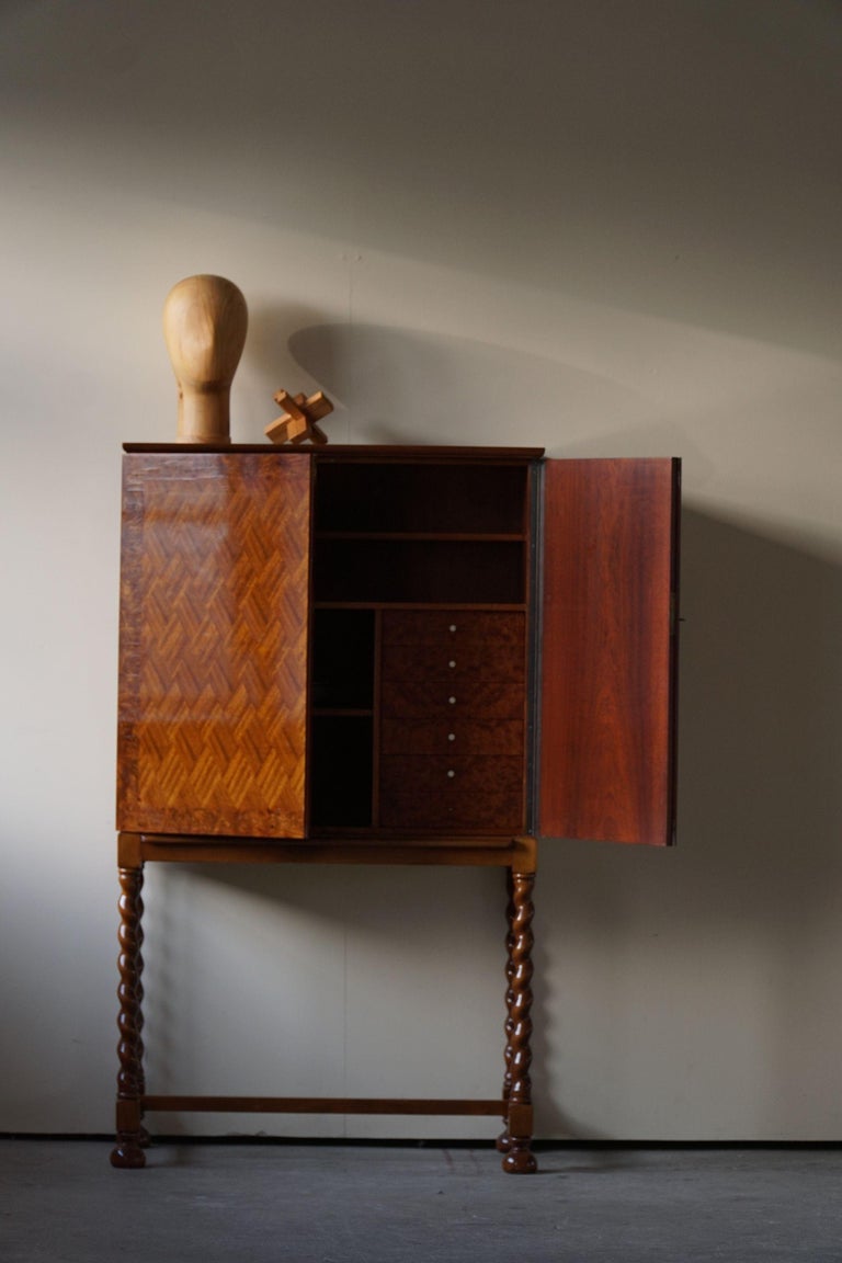 Swedish Grace, Elegant Harlequin Cabinet in Flamed Birch, Art Deco ...