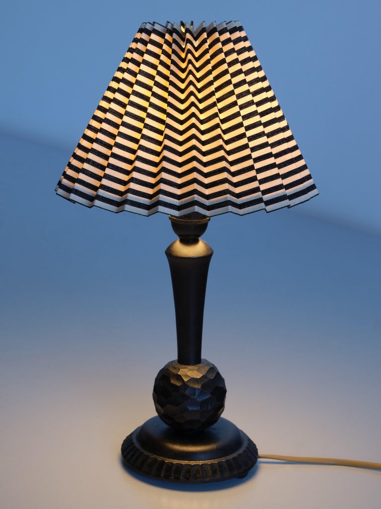 Swedish Grace Table Lamp in Carved Wood, Svenskt Tenn Shade, Sweden ...