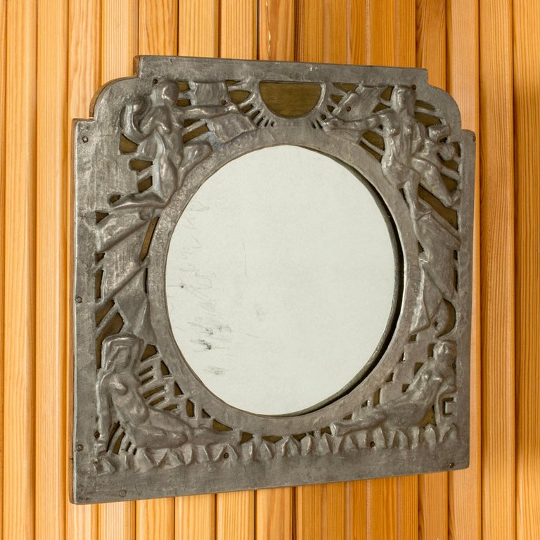 Swedish Grace Vintage Pewter Wall Mirror, Sweden, 1920s For Sale at 1stDibs