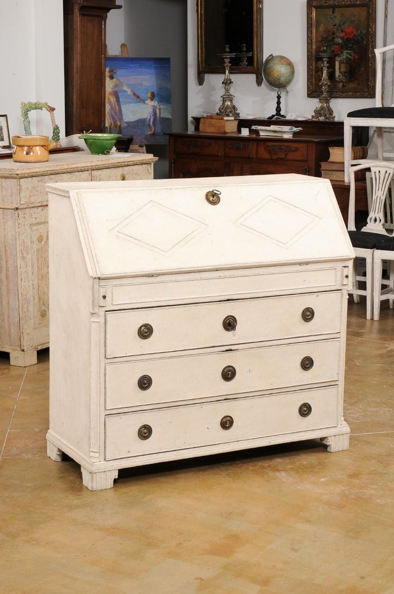 Swedish Gustavian 1790s Painted Slant-Front Desk with Carved Diamond ...