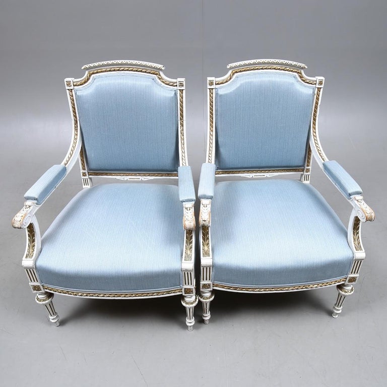 Swedish Gustavian Armchairs Pair White Color Gold Detail Early 1900s ...