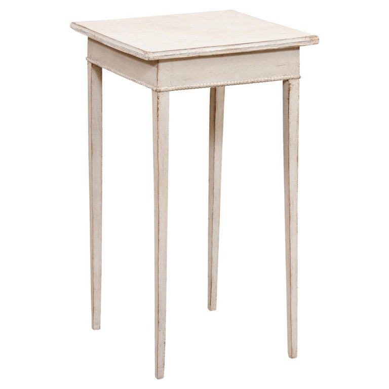 Swedish Gustavian Period Painted Wood Side Table with Carved Beaded ...