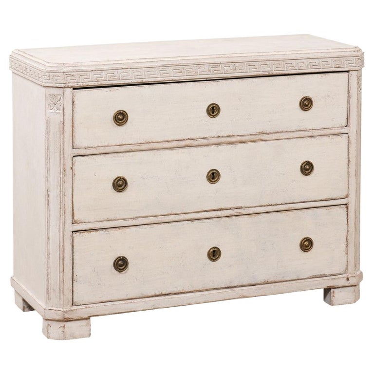 Swedish Gustavian Style 1860s Painted Three-Drawer Chest with Greek Key ...