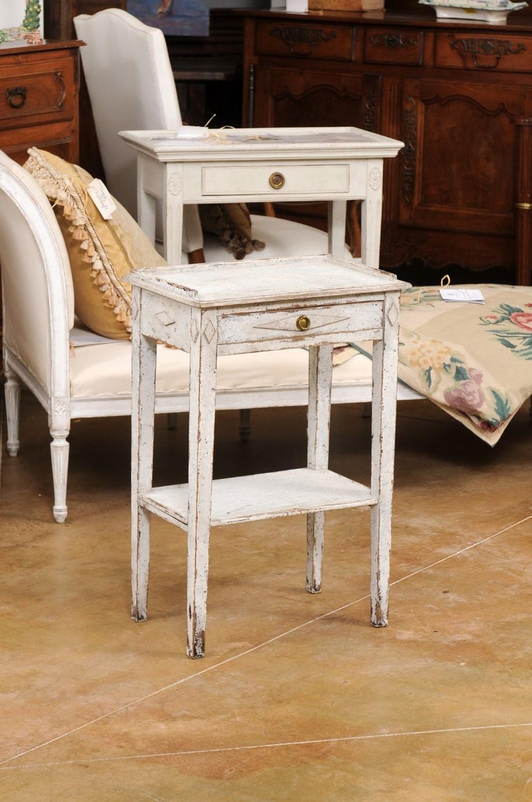 Swedish Gustavian Style 1880s Painted Lamp Table with Carved Diamond ...
