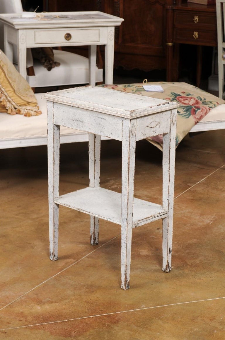 Swedish Gustavian Style 1880s Painted Lamp Table with Carved Diamond ...