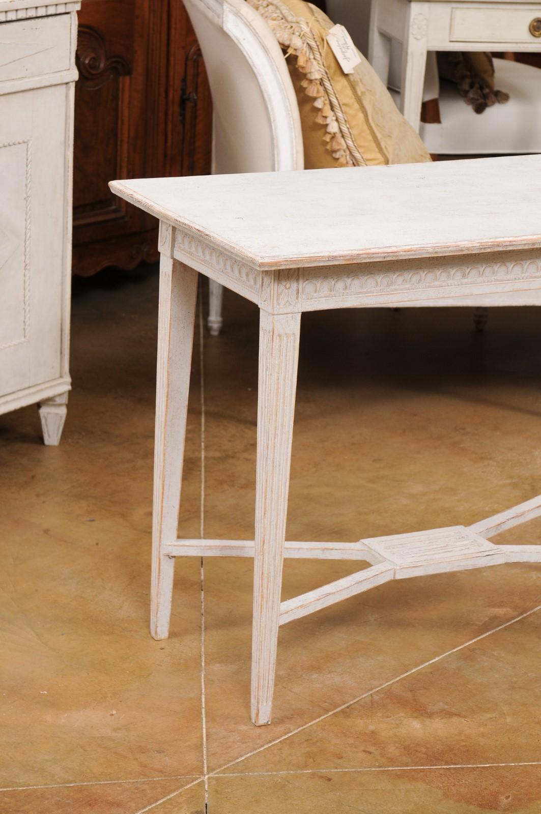 Swedish Gustavian Style 1900s Painted Wood Console Table with Carved ...