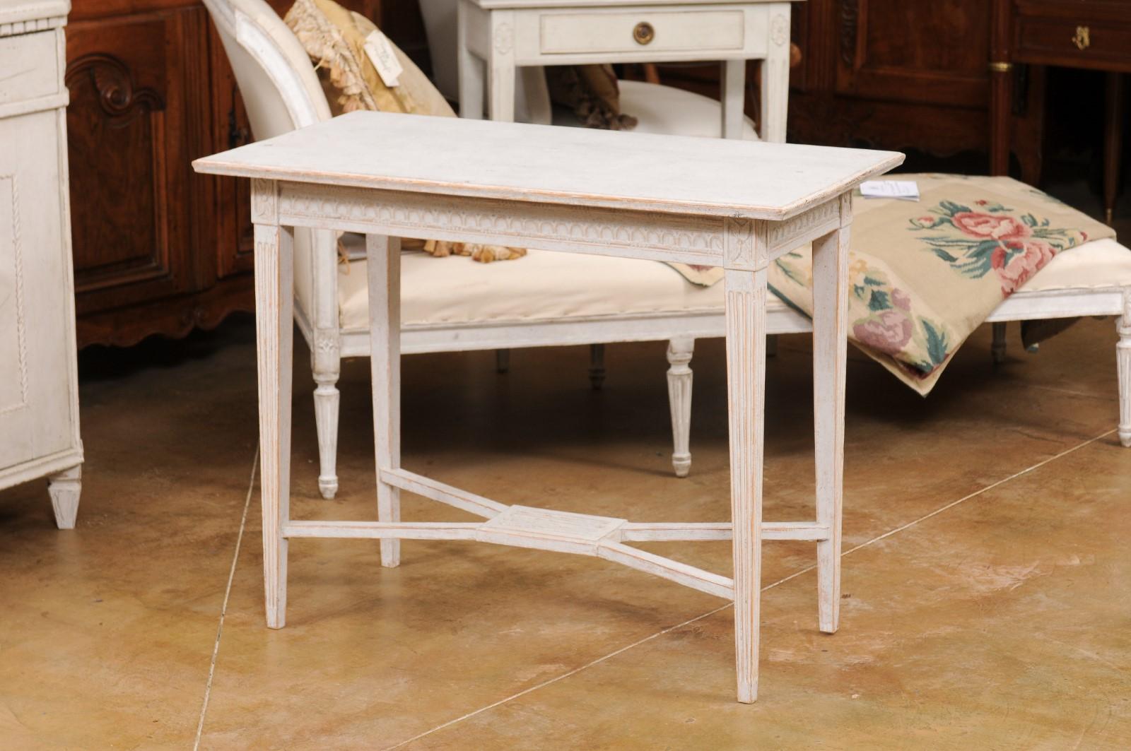 Swedish Gustavian Style 1900s Painted Wood Console Table with Carved ...