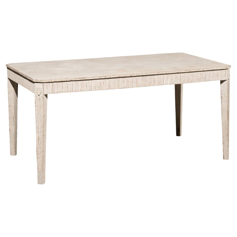 Swedish Gustavian Style 1920s Painted Wood Coffee Table with Carved ...