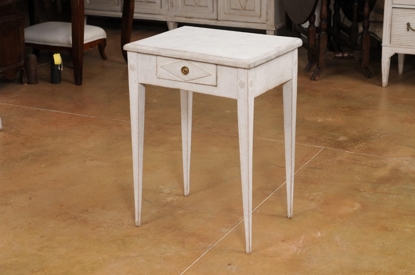 Swedish Gustavian Style 19th Century Painted Table with Carved Diamond ...