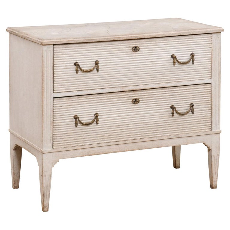 Swedish Gustavian Style 19th Century Painted Wood Chest with Reeded ...