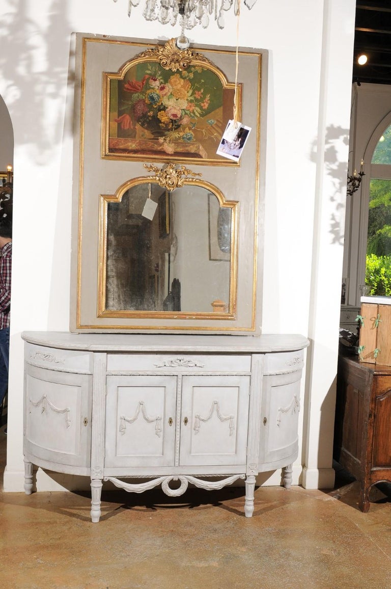 Swedish Gustavian Style Painted Wood Demilune Sideboard with Swags and ...
