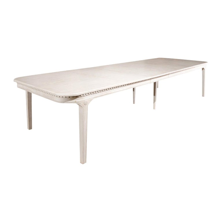 Swedish Gustavian Style Painted Wood Extension Dining Table with Four ...