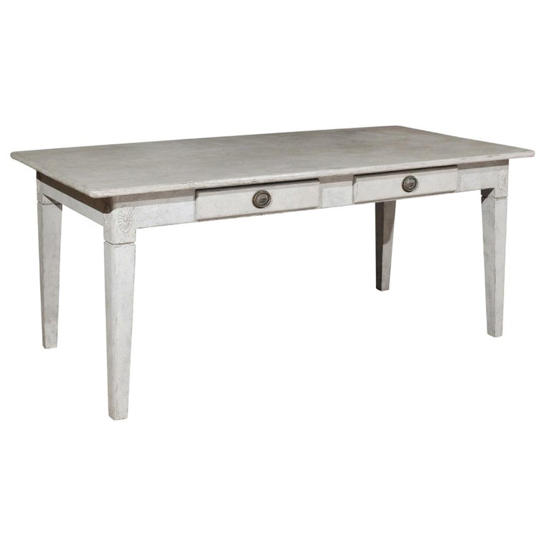 Swedish Gustavian Style Painted Wood Table with Two Drawers, 20th ...