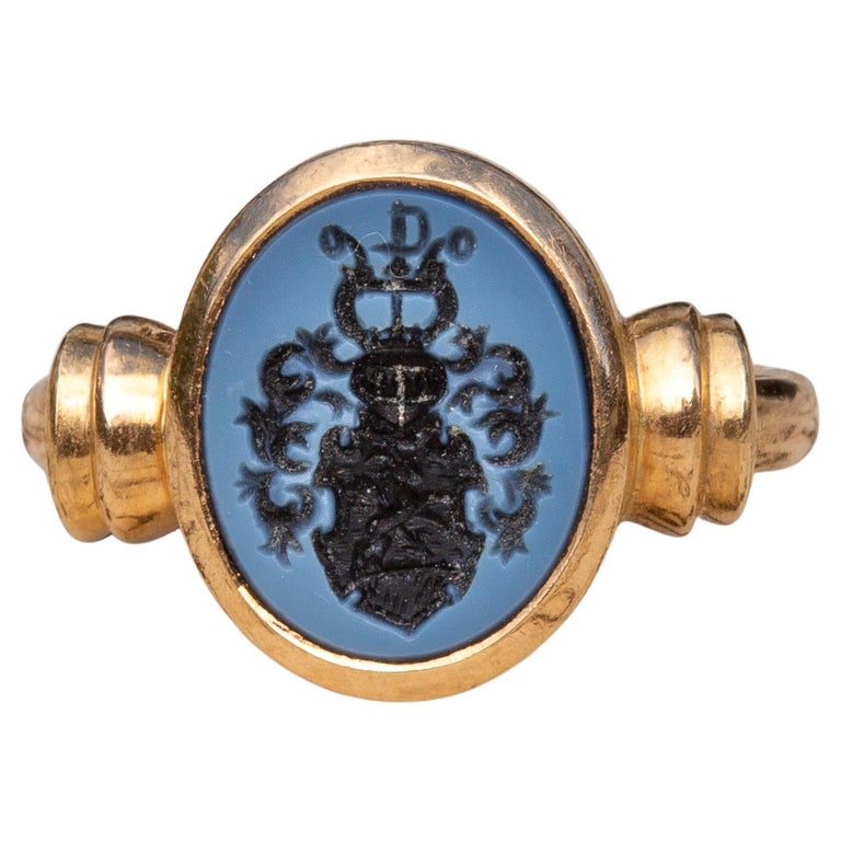 Swedish Heraldic 18k Gold Signet Ring Agate Intaglio 'Von Ramm' Coat of ...