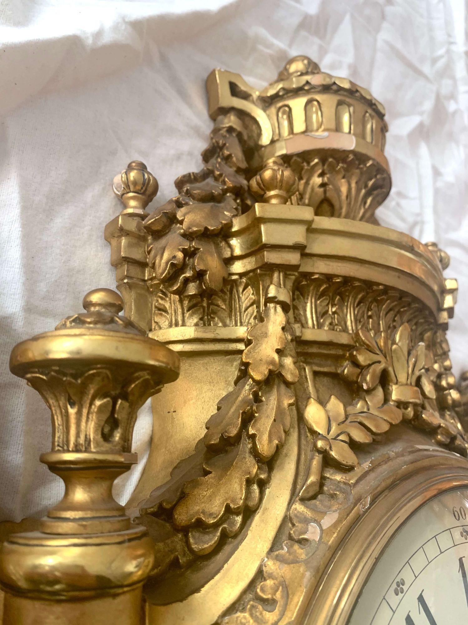 Swedish Louis XVI Style Wall Clock Gold-Plate, Enamel, and Brass, 1949 ...