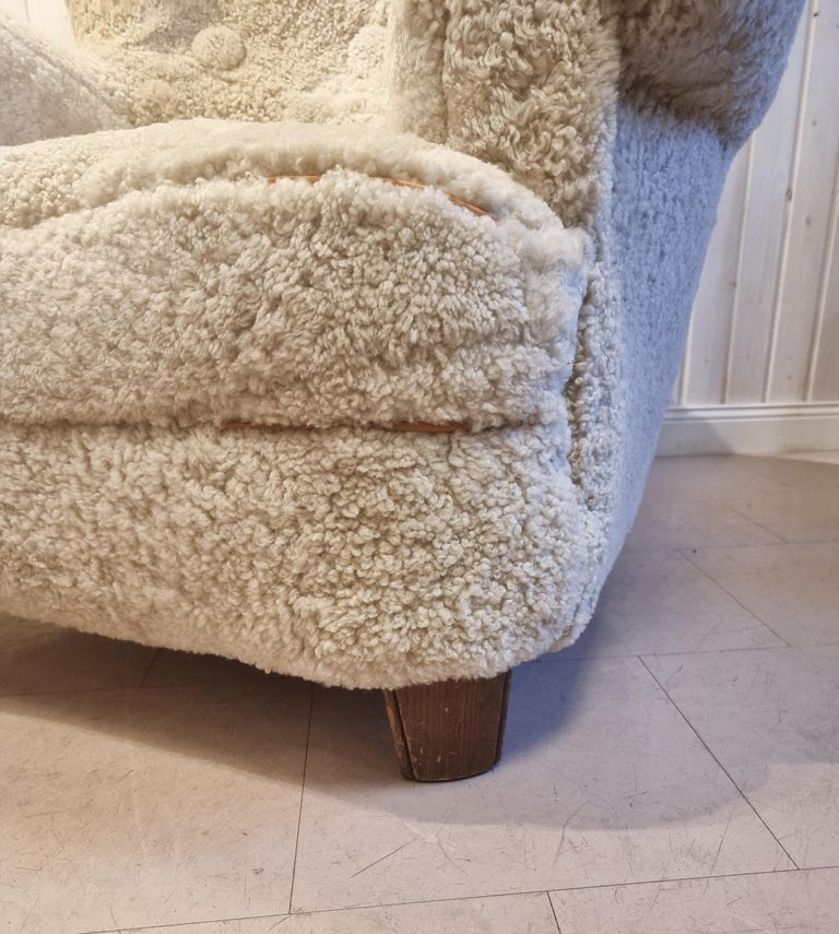 Swedish Lounge Chair in Shearling, Scandinavian Modern For Sale at 1stDibs