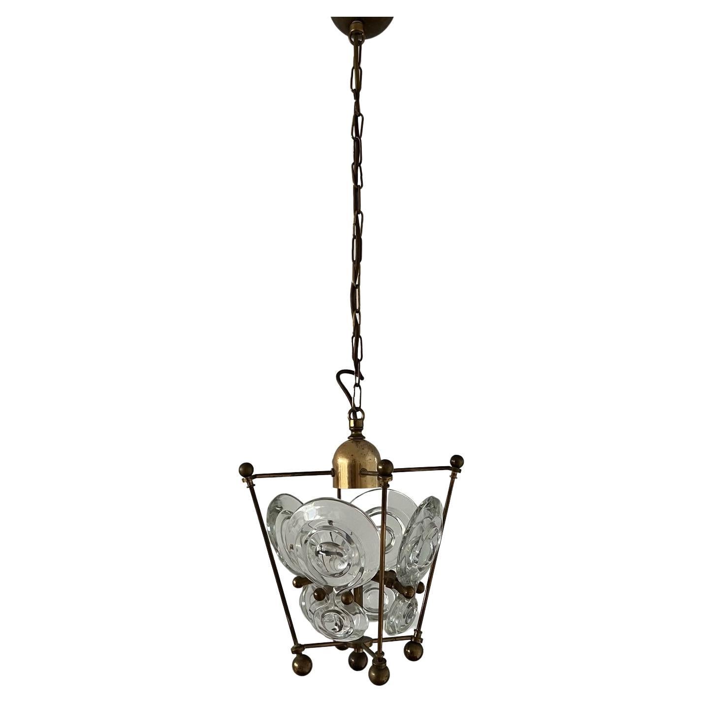 Brass and Frosted Glass Mid-Century Swedish Plafonnier Light For Sale ...
